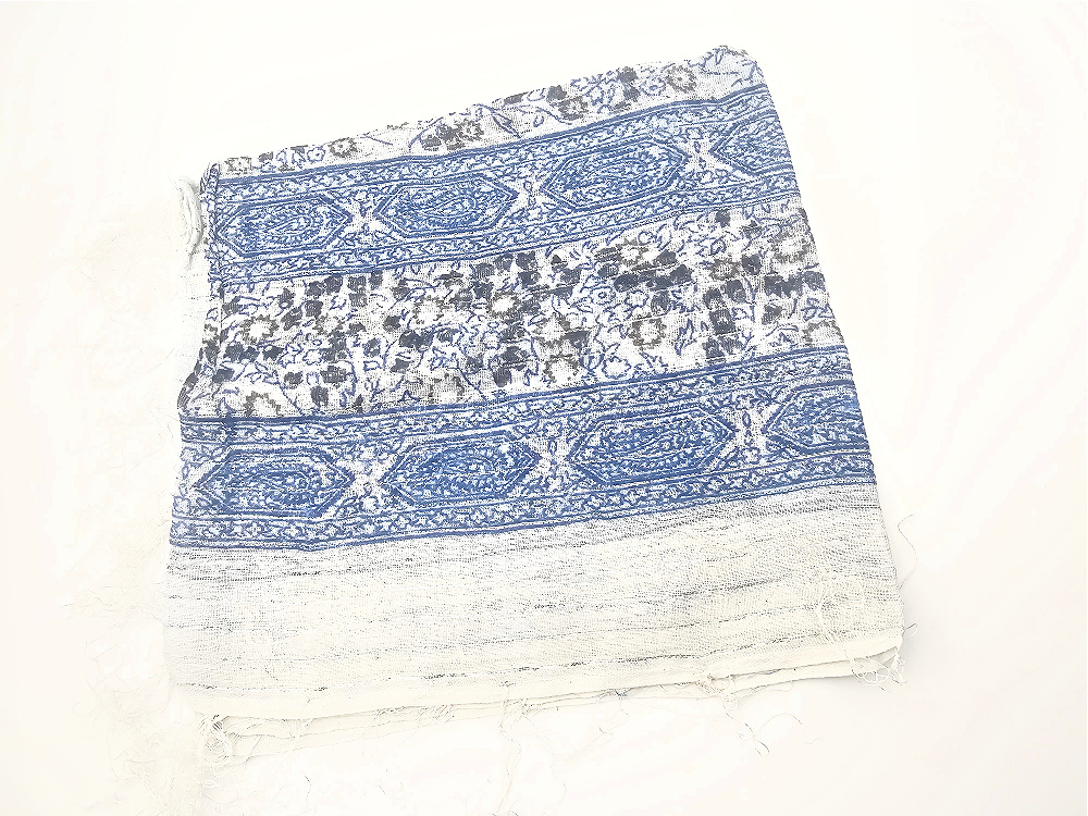 Vintage Indian Cotton Scarf - Blue Leaf - Hello Indigo Halo