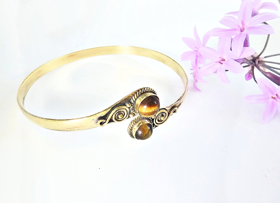 Upper Arm Bangle Tigers Eye Double Spiral - Hello Indigo Halo